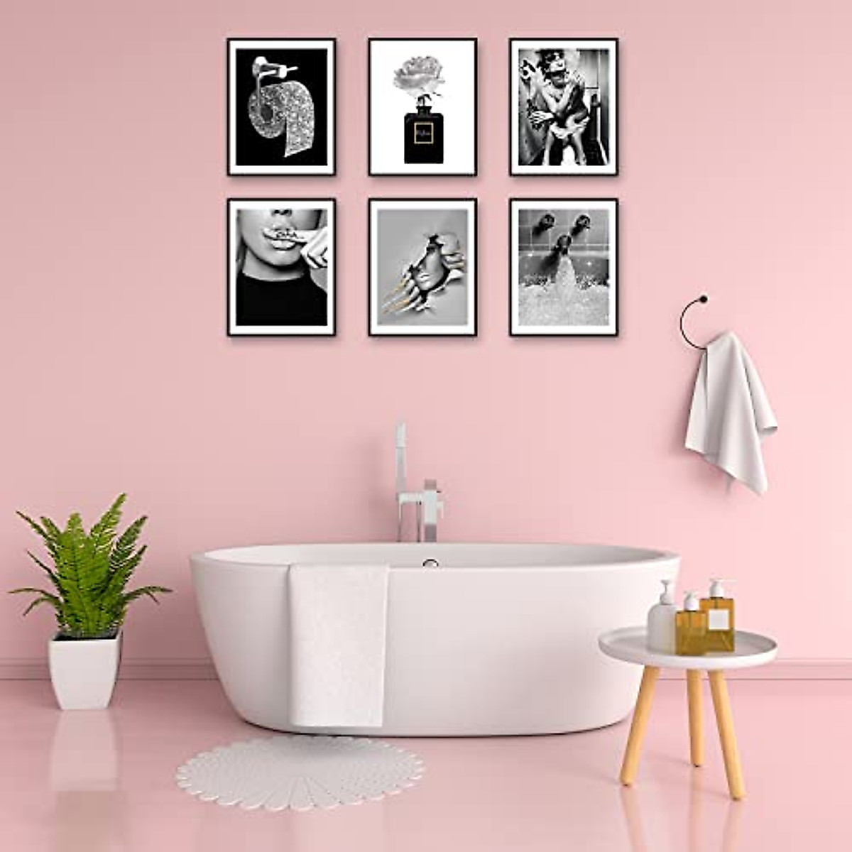 HoozGee Fashion Wall Art Prints Bathroom Wall Decor Silver Grey Glam Tissue Canvas Posters Pictures Photos Bathroom Artwork Wall Black and White Modern Women Funny Bathroom (8"x10" UNFRAMED)