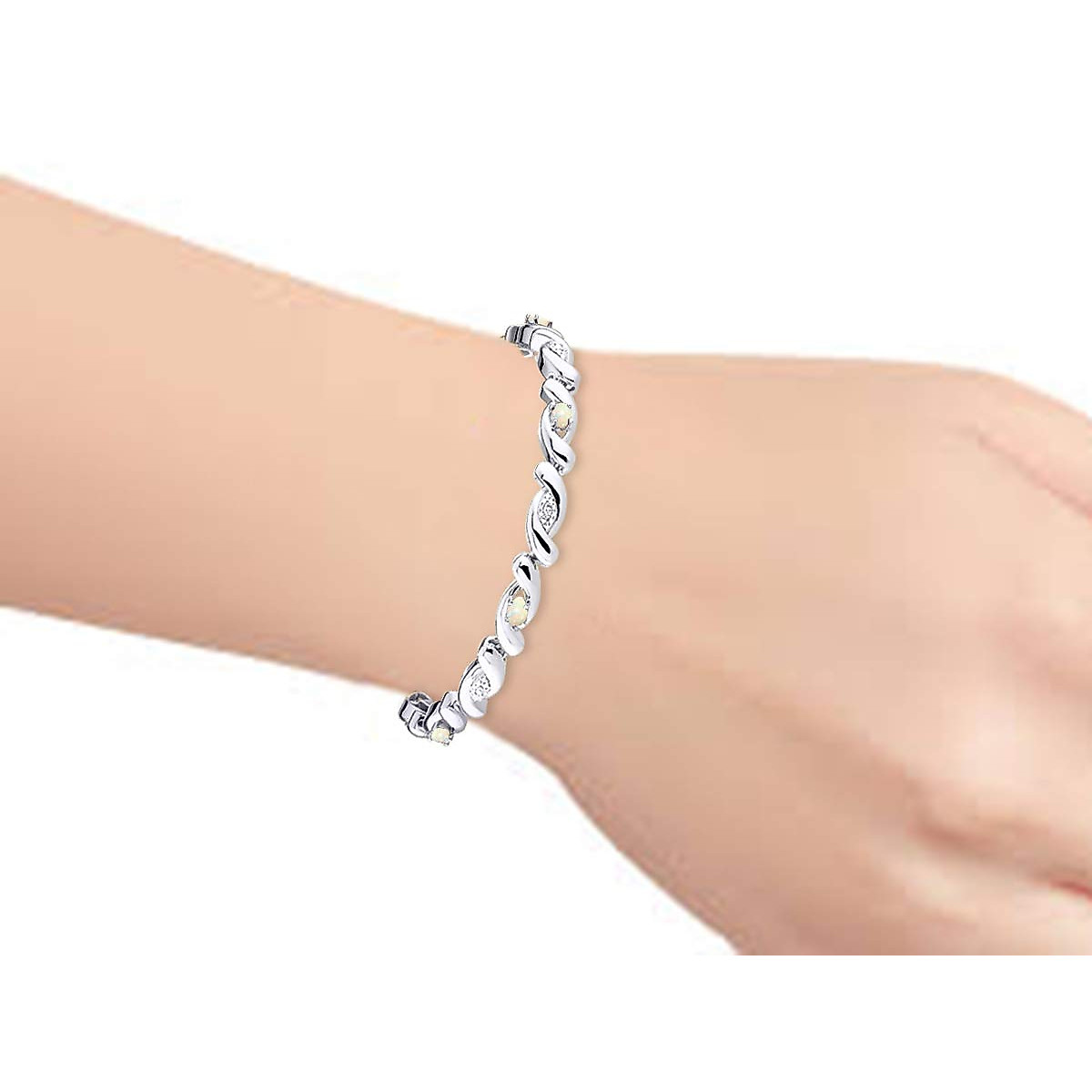 Rylos Bracelets for Women 925 Sterling Silver infinity Twist Tennis Bracelet Gemstone & Diamonds Adjustable to Fit 7"-8" Wrist, 6-4X3MM Opal Jewelry for Women Friendship Bracelets