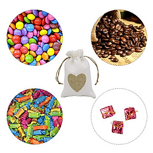 30 Pcs Burlap Gift Bags, 4x6 Inches Jewelry Bags Drawstring with Heart Small Goodie Bags Hessian Jute Pouches for Wedding Party Favors Valentine Baby Shower Christmas (white)