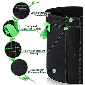 6-Pack 7 Gallon Garden Plant Grow Bags, Double Layer Premium Breathable Nonwoven Fabric Plants Pots with Handles and Shrink String for Vegetables/Fruit/Flowers - Indoor/Outdoor (Black)