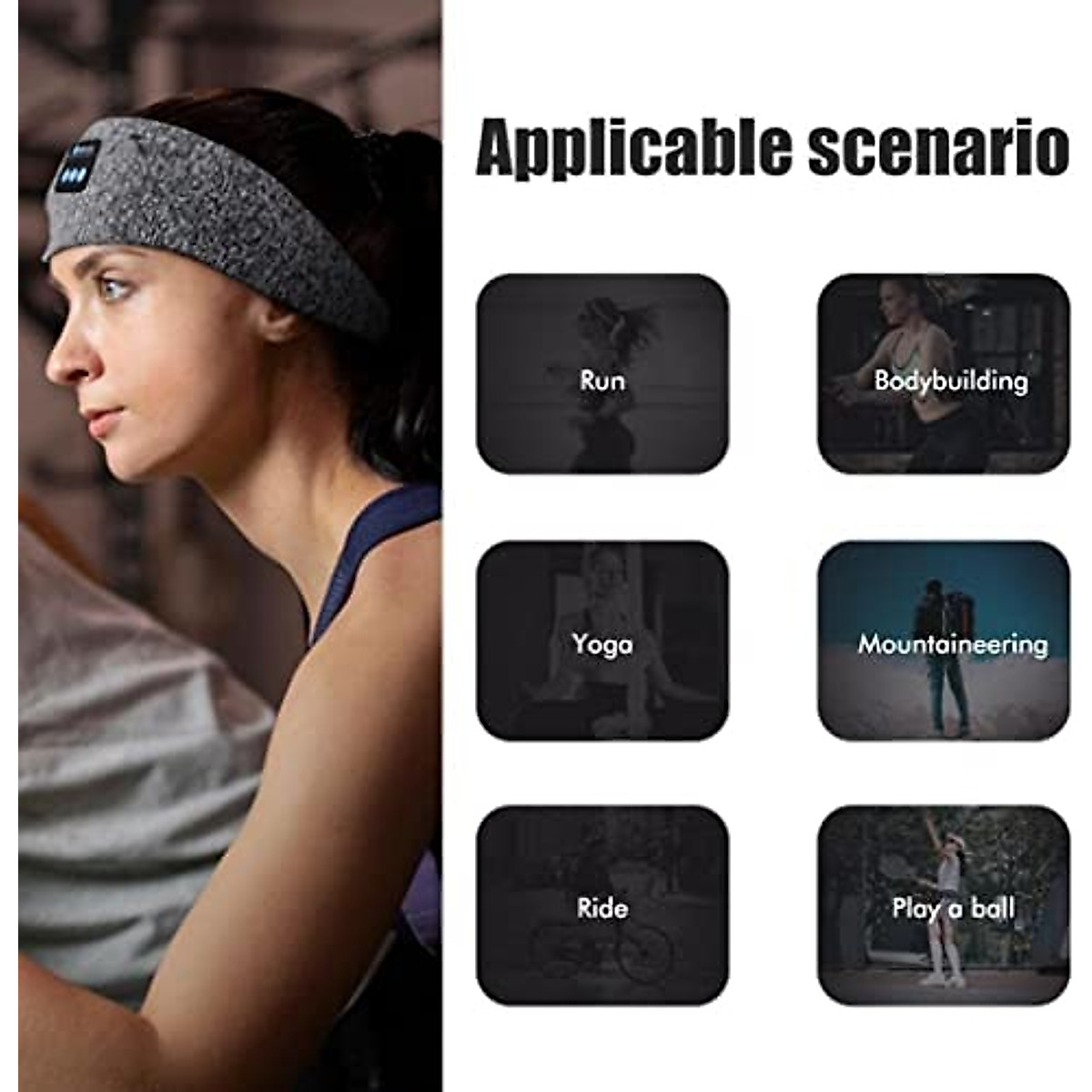 HaetFire Sleep Headphones Wireless Sports Headband, Sleeping Headsets Soft Elastic Band Music Headband Sweatband Earphone with Ultra-Thin Speakers Mic for Women Men Workout Running Yoga Travel
