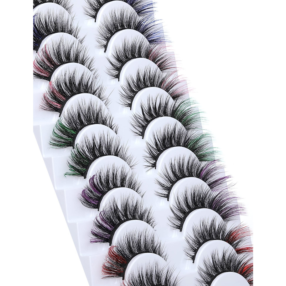 Colored Lashes Wispy Cat-Eye Fox-Eye Festival Lashes Colorful False Eyelashes with Color on end Cosplay Decorative Red green Fluffy Lash Extensions Glitter 3D 5 Colors Faux Mink Lashes by Boahankuke