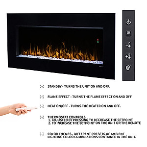 DIMPLEX DWF Series 43" Nicole Wall-Mounted Electric Fireplace with Acrylic Ember Bed (Model: DWF3651B), 4231 BTU, 120 Volt, 1240 Watt, Black