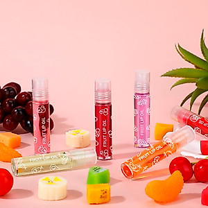 Dansib 30 Pcs Roll on Lip Gloss Glossy Fruit Lip Oil for Girls Kids Clear Flavored Lip Make-up Party Gifts for Teen, Assortment Set (Fruity)