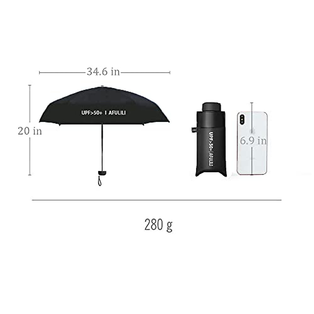 AFULILI Small Compact Travel Umbrella UV Protection Mini Umbrella Perfect for Travel Lightweight Portable Parasol Outdoor Sun & Rain Umbrellas(Black)
