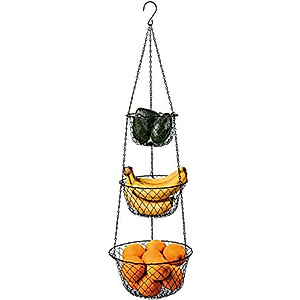 MALMO 3-Tier Wire Fruit Hanging Basket, Vegetable Kitchen Storage Basket, Iron Wire Black