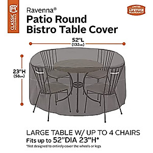 Classic Accessories Ravenna Water-Resistant 52 Inch Round Bistro Patio Table & Chair Set Cover, Outdoor Table Cover