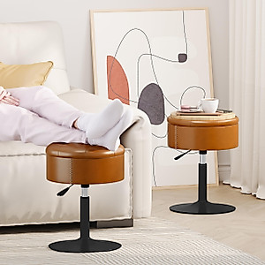 ACEQLYT® Modern Minimalist Vanity Stool with Hidden Storage, Adjustable Vanity Chair for Makeup Room, 300lb Load Capacity Ottoman Makeup Chair for Vanity Desk Bedroom Bathroom, Brown Leather