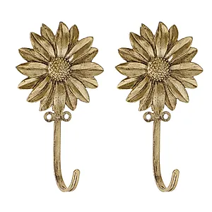 SOFFEE DESIGN 2pcs Golden Single Hooks 3D Flower Retro Style for Room Wall Mounted Decoration, Coat Hat Scarf Hanging Entry Heavy Duty Hooks, Home Decor