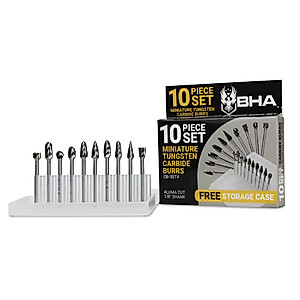 BHA Tungsten Carbide Burr Die Grinder Rotary Tool Bit Set for Aluminum and Other Non Ferrous Material Engraving and Precision Work, Aluma Cut with 1/8” Shank - 10 Pieces