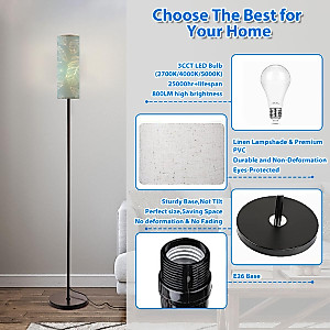 Modern Standing Lamps beautiful feathers a bird Repeating texture Fabric Boho Style Minimalist Floor Lamp Metal Pole Lamp with Linen Lampshade for Bedroom Living Room Office Nursery Reading