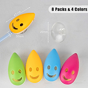 AUEAR, 8 Pack Happy Face Toothbrush Head Cover Cap with Suction Cup Cute Portable Protective Covers Case for Home Travel Outdoor Camping 4 Colors