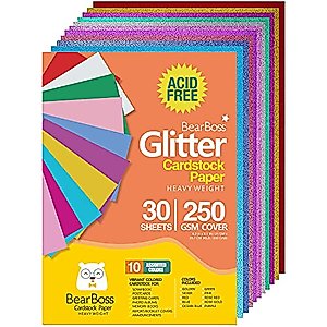 Glitter Cardstock 30 Sheets, Cardstock Paper - 10 Assorted Colors 250GSM , A4 Size, Glitter Paper Sparkly Paper for DIY Crafts, Cricut, Scrapbooking, Card Making by BearBoss