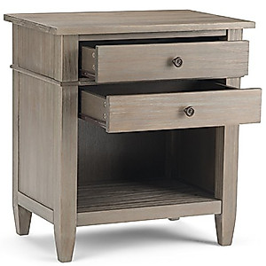 SIMPLIHOME Carlton 24 inches Wide Night Stand, Bedside table, Distressed Grey SOLID WOOD, Rectangle, with Storage, 2 Drawers and 1 Shelf, For the Bedroom, Contemporary Modern