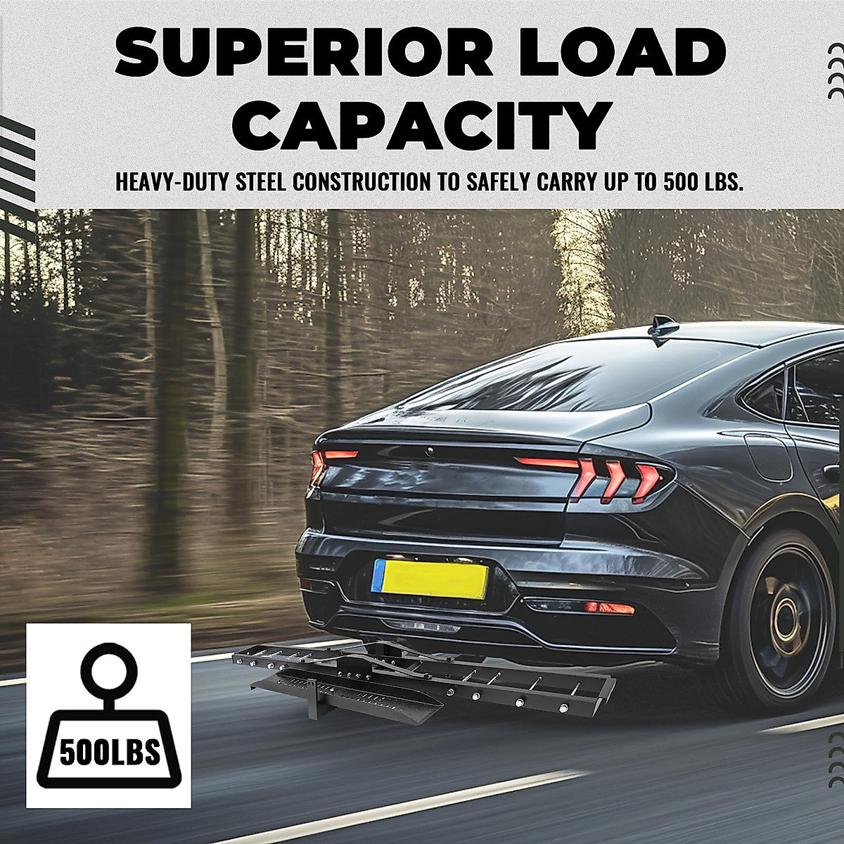 7BLACKSMITHS 500LBS Steel Motorcycle Scooter Dirt Bike Carrier Hauler Anti Tilt Hitch Mount Rack Ramp with 2'' Receiver Trailer Hitch Pin Carrier