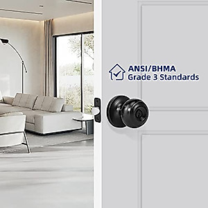LOQRON Keyed Entry Door Knob for Entrance, Front Doorknob with Lock and Key for Exterior & Interior Right and Left Side Bedroom, Living Room, Matte Black,1 Pack