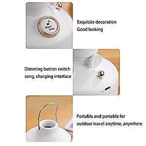 Longzhuo Camping Nightlight Hanging Hand Lantern Bluetooth Music with 1200MAH Battery Retro Camping Lights for Garden Outdoor(White)