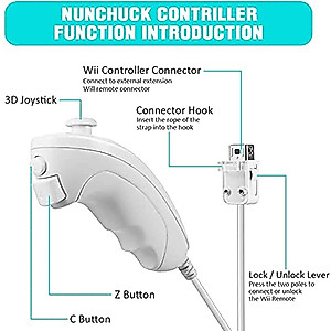 MODESLAB 4 Pack Wii Nunchuck Controller, Nunchuk Controllers Replacement Remote Joystick Gamepad Controller Compatible with Wii Wii U Console(White)