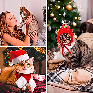 6 PCS Cat Christmas Outfit Cat Santa Hat with Scarf Cute Christmas Elk Antler Reindeer Cat Hat Green Santa Dog Hat Christmas Pet Costume Adjustable Puppy Dog Cap for Cat Costumes Xmas Party Supplies