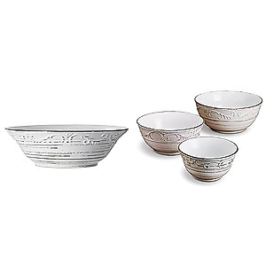 Pfaltzgraff Trellis, Serve Bowl, 9", and Set of 3 Serving Bowls, White