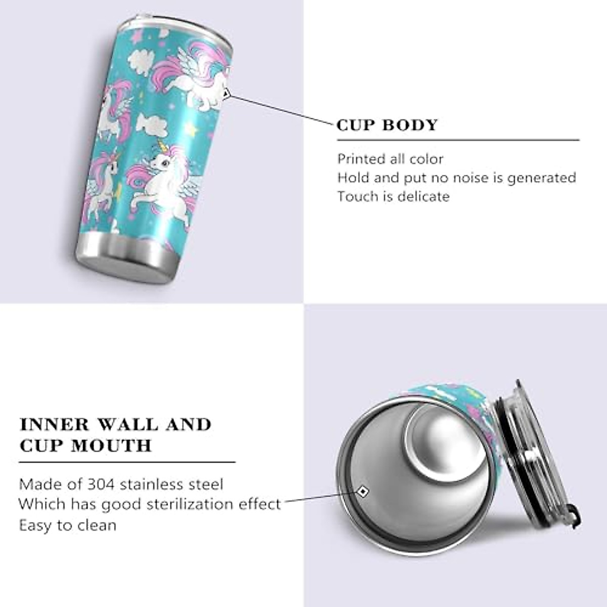 HXshaoye blue unicorns dreamy girl Stainless Steel insulated cup with Lid and Straw coffee mug for men for Home, Office or Car simply straw tumbler 20 oz termo para bebidas calientes 20oz