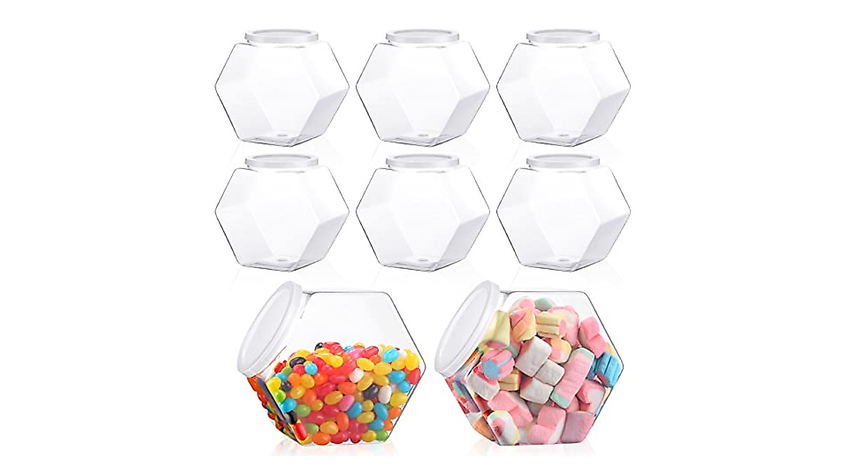 Hoolerry 16-Pack Hexagon Candy Jars with Lids | 30oz Food Storage ...
