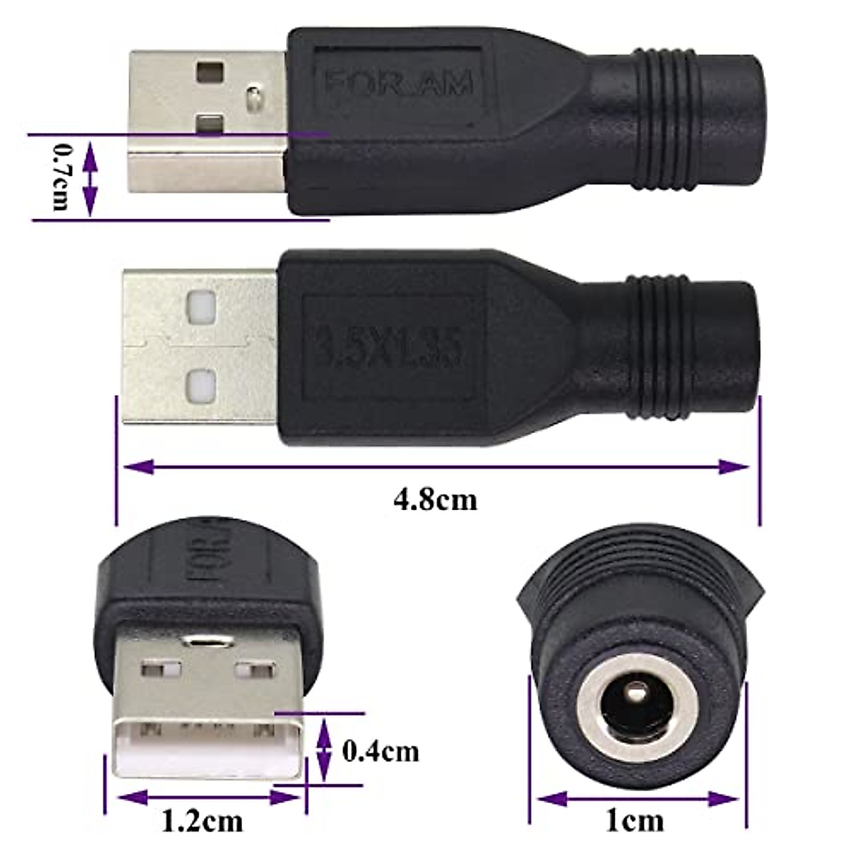 AAOTOKK (2 Pack) USB to DC 3.5×1.35mm Power Adapter 5 Volt USB 2.0 A Male to DC 3.5×1.35 mm Female Jack DC 5V Barrel Power Plug Charger Cord Connector for 5 V DC or USB Charging Device(M/F3.5×1.35)