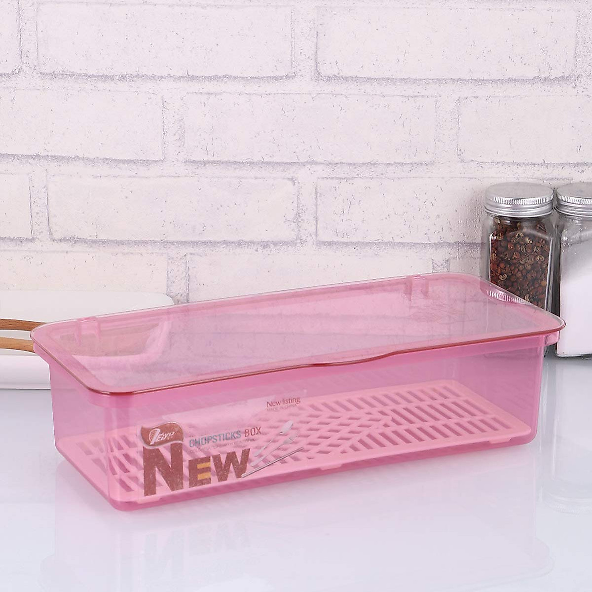 Cabilock 2pcs Kitchen Utensil Storage Container - Tableware Organizer Hygienic Chopsticks Storage Silverware With Cover Chopsticks Box Cutlery Rack Storage Box Tray