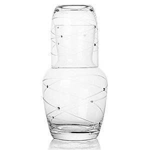 Trinkware Calici Nightstand Water Carafe With Tumbler - Etched Swirl Design With Stones - 2 Piece Water Set Pitcher And Cup