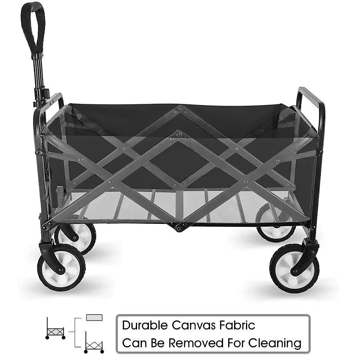 Collapsible Foldable Wagon, Beach Cart Large Capacity, Heavy Duty Folding Wagon Portable, Collapsible Wagon for Sports, Shopping, Camping (Black, 1 Year Warrant)