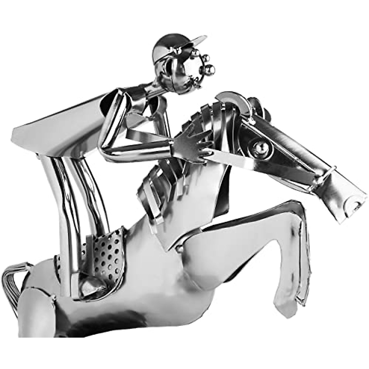 BRUBAKER Wine Bottle Holder 'Horseback Riding' - Table Top Metal Sculpture - with Greeting Card