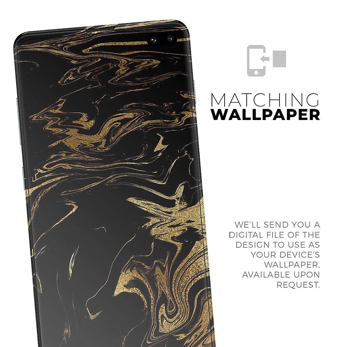DesignSkinz Black & Gold Marble Swirl V12 Protective Vinyl Decal Wrap Skin Cover Compatible with The Samsung Galaxy S20 (Screen Trim & Back Glass Skin)