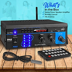 Pyle Home Home Audio Power Amplifier System - 2X75W Mini Dual Channel Sound Stereo Receiver Box w/ LED - For Amplified Speakers, CD Player, Theater via 3.5mm RCA - For Studio, Home Use - Pyle PCA3