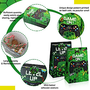 Geosar 30 Pcs Video Game Party Paper Bags Gaming Party Favors Gift Bags Gamer Theme Party Goodie Bags Boys Birthday Party Decorations Treat Candy Bags with 30 Stickers(Green)