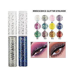Quxunzzz Liquid Glitter Eyeshadow,Liquid Glitter Eyeliner Metallic Glitter Shimmer Eye Looks Waterproof Long Lasting Quick-Drying Sparkling Eye Shadow Makeup euphoria makeup 02