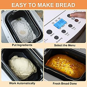 Patioer Bread Maker Machine with Gluten Free Setting 3LB 2.5LB 2LB Automatic Loaf Bread Machine with Fruit & Nut Dispenser 14-in-1 Breadmaker Dual Paddle Programmable 3 Crust Colors, White