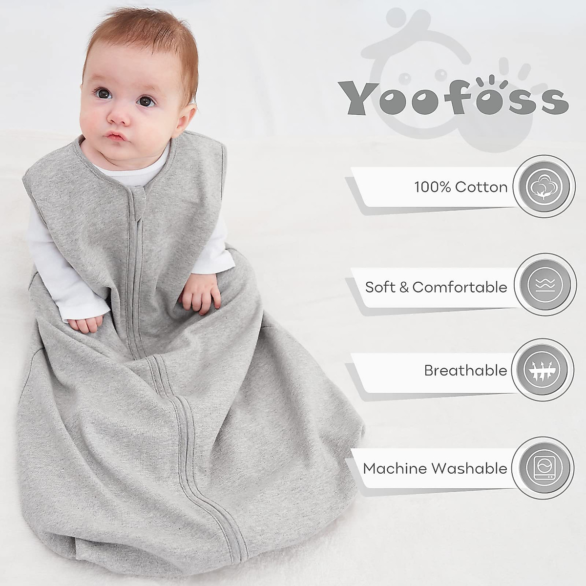 Yoofoss Baby Sleep Sack 3-6 Months 100% Cotton 0.5 TOG Baby Sleeping Bag 2-Way Zipper Toddler Wearable Blankets 3 Pack Breathable Lightweight (Small)