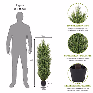 I.C.ELAINE 4 Foot Cedar Pine Topiary Trees Artificial Outdoor Set of 2 Pack, 4ft Fake Evergreen Plants UV Resistant, Faux Cypress Bushes and Shrubs for Front Door Porch Patio Planter Decor 48 Inch