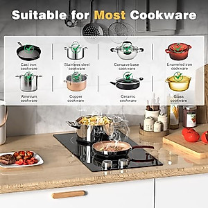 2 Bruner Electric Cooktop, Plug in Electric Cooktop 110v, 12 Inch Kitchen Electrics Stove Countertop & Built-In, Knob and Touch Control, 9 Power Levels, 2000w, Safety Lock, Pause, Timer, Karienvir