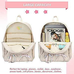 El-fmly Lightweigt School Bookbag Anti Theft Travel Daypack Backpack with Cute Ribbon for Teen Girls Children (Gray blue)