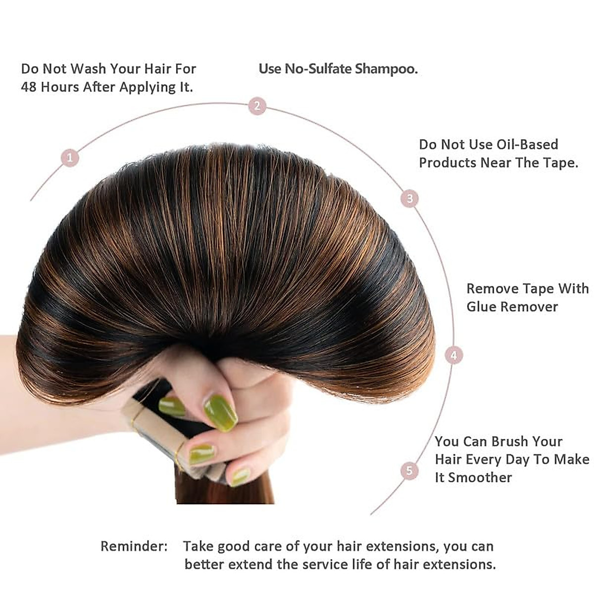 ShowJarlly Tape in Hair Extensions 20pcs 24 Inches Tape Ins Extensions Remy Human Hair Invisible Seamless Skin Weft for White Women Off Black Mixed Light Brown (1B/6/1B) 50g