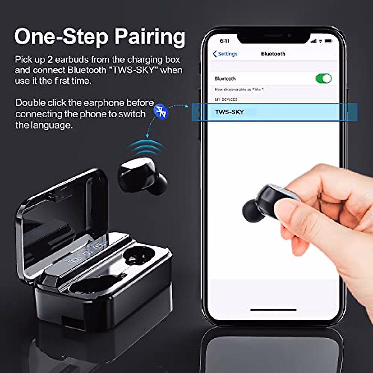 Wireless Earbuds HiFi Stereo Sound Deep Bass Bluetooth 5.2 Headphones with USB-C Charging Case Noise-Cancelling and Fast-Charge in-Ear Earphones Touch Control Headphone for Sports Office