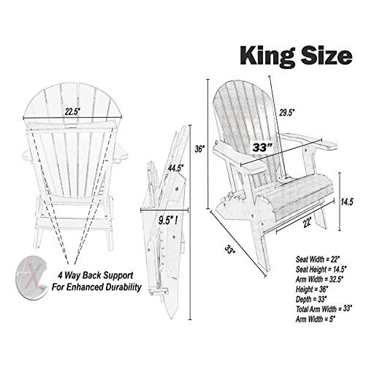 DuraWeather Poly Folding Adirondack - Unwind Edition Featuring Built-in Cup Holders (Weatherwood)