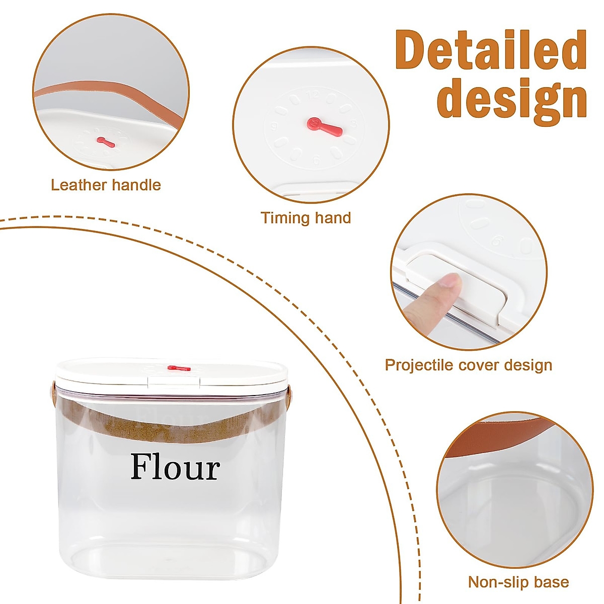 Xbopetda Flour Containers with Lids Airtight, Clear Plastic Flour Storage Container with Wide Mouth & Spoon, Time Recording Flour Sugar Storage Containers, Dry Food Storage for Kitchen Pantry Storage
