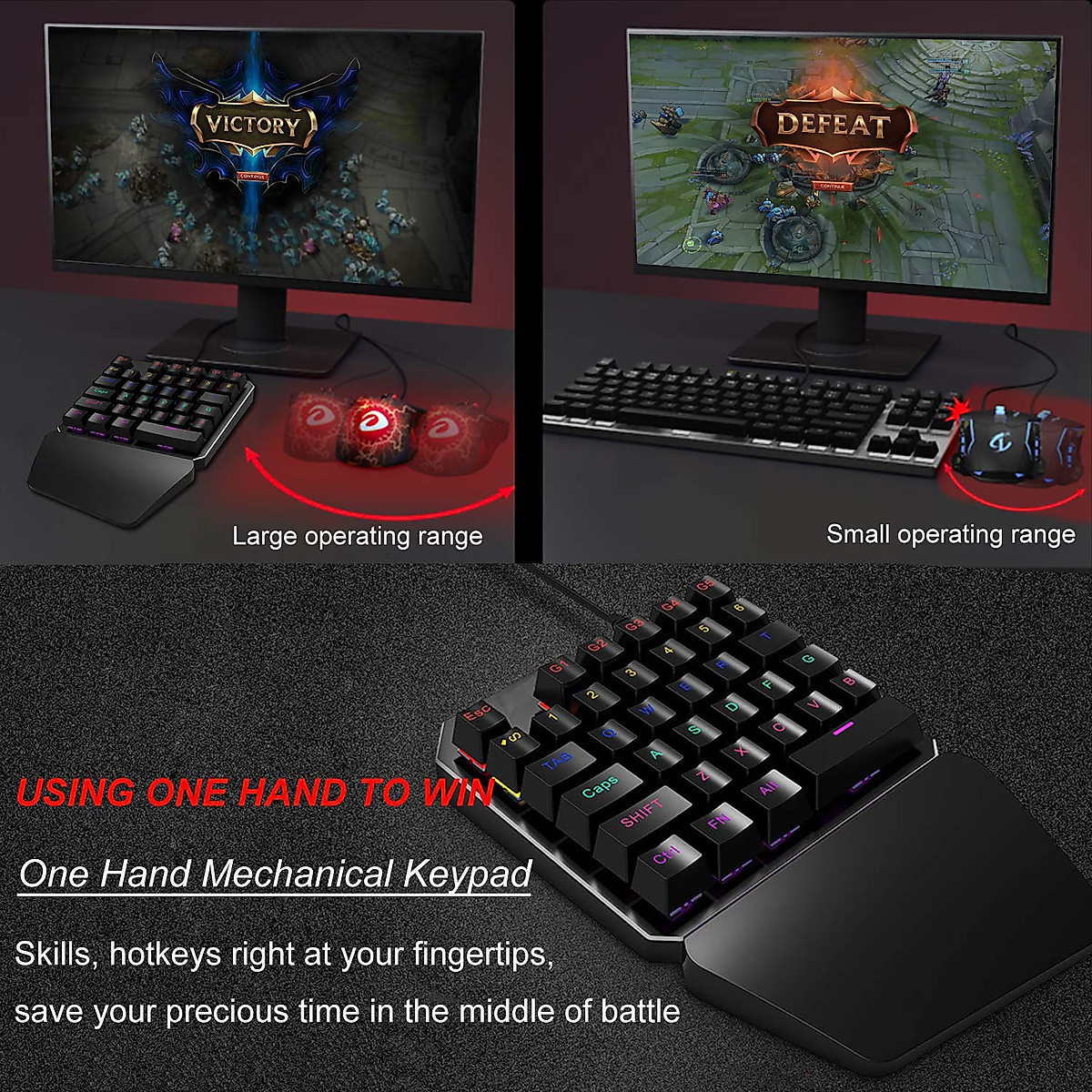 Kinoth One Handed Mechanical Gaming Keyboard with Blue Switches, RGB LED Backlit, 35 Keys, Quick Responsive Gaming Keypad with Wrist Rest, USB Wired Half Keyboard for LOL/PUBG for Mac/Window/PC Gamer