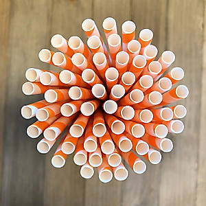 Striped Paper Straws - Party Supply - Orange and White - 7.75 Inches - 50 Pack - Outside the Box Papers Brand
