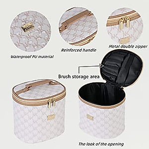 UMUMPINGG Makeup Bag for Women Faux Leather Round Make up Bags Organizer Perfumes Nail Polish Organizer,Make up Brushes Bag Case Storage for Girl Friend Gift White