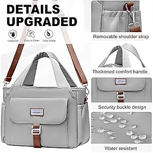 MAPLELILY Lunch Bag for Men Women, Insulated Lunch Tote Bag for Work, Lunch Box Women, Large Leak Proof Lunch Cooler, With Shoulder Strap Adult Lunch Bag, For Picnic Beach Hiking, Grey