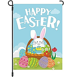 PTFNY Happy Easter Day Garden House Flags Double Sided 12 x 18 Inch Easter Yard Flag Bunny Rabbit Cute Egg Decorative Outdoor Yard & Home Decorations
