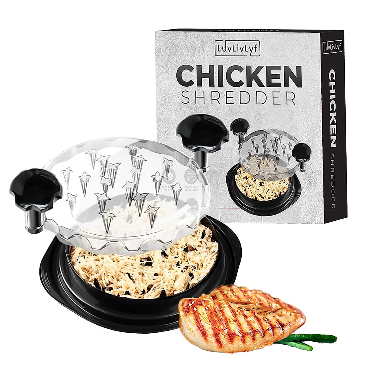 Chicken Shredder Tool Twist Large -Effortless Meat Shredder with Transparent Lid |Versatile Meat Grinder & Slicer for Chicken, Beef, Pork- Heat Resistant Chicken Shredder with Ergonomic Handle (Black)